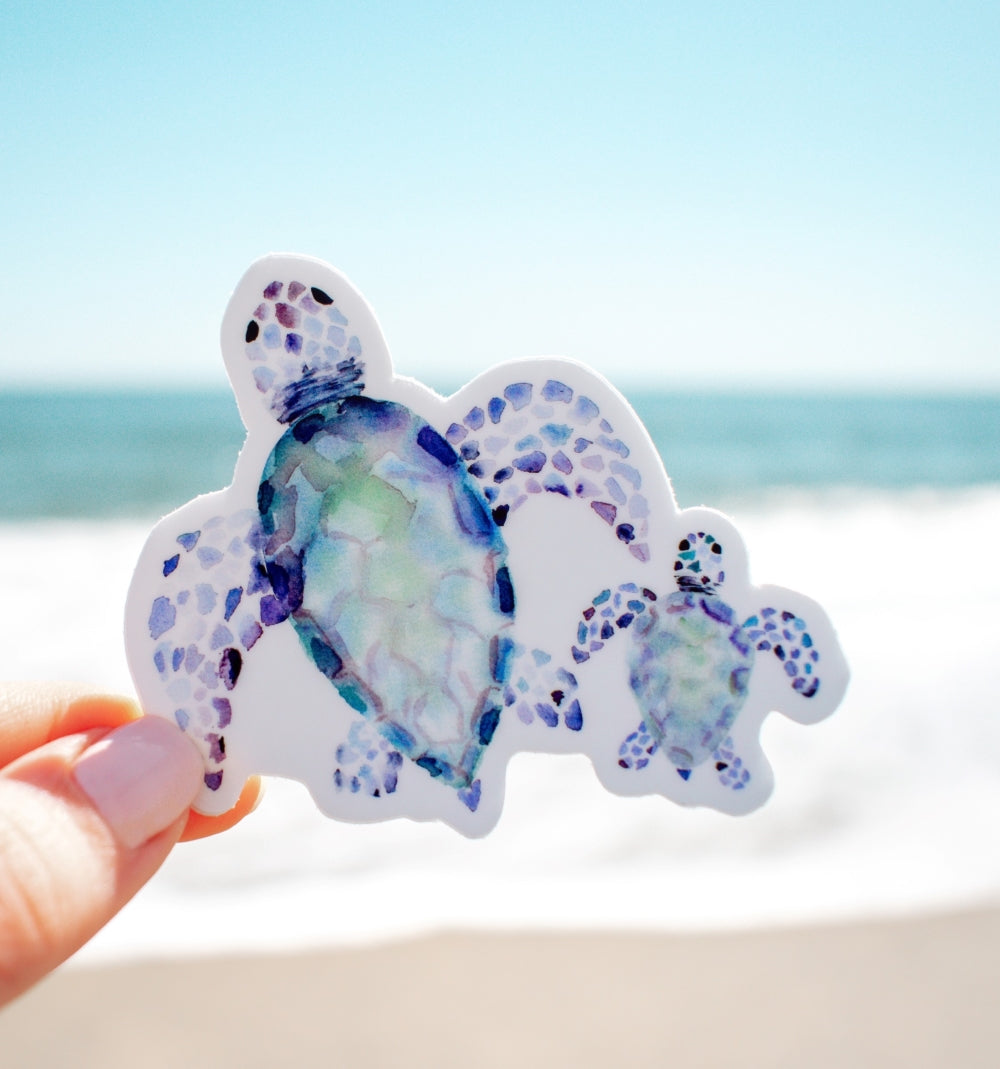 Sea Turtle with Flowers Clear Vinyl Sticker – Wild Peonies Studio