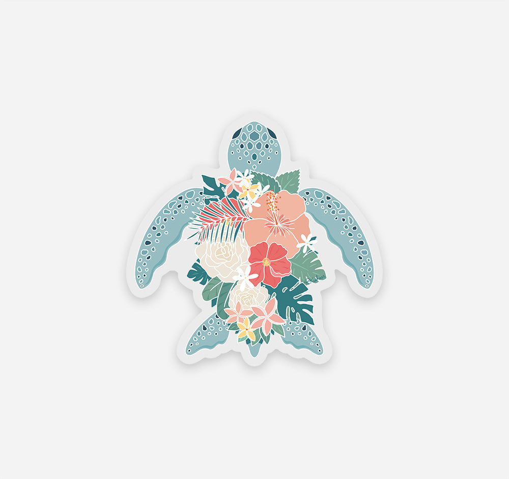 Sea Turtle with Flowers Clear Vinyl Sticker – Wild Peonies Studio